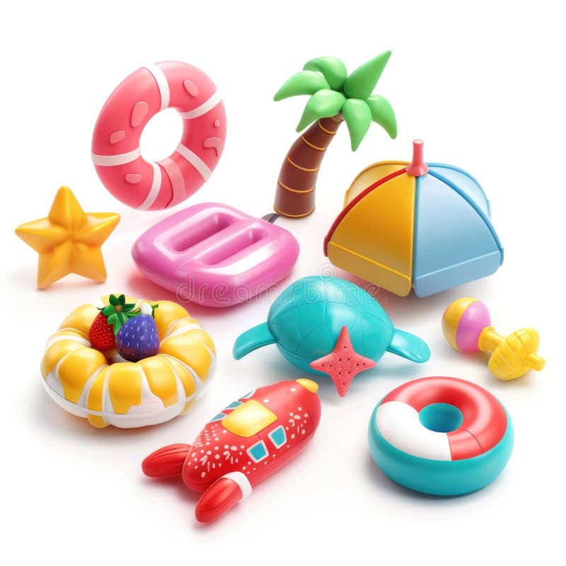 Colorful Summer Pool Toys Isolated on White Background Stock Photo ...
