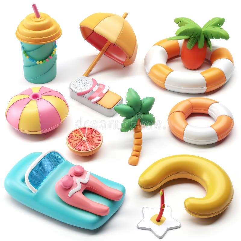 Colorful Summer Pool Toys Isolated on White Background Stock Image ...