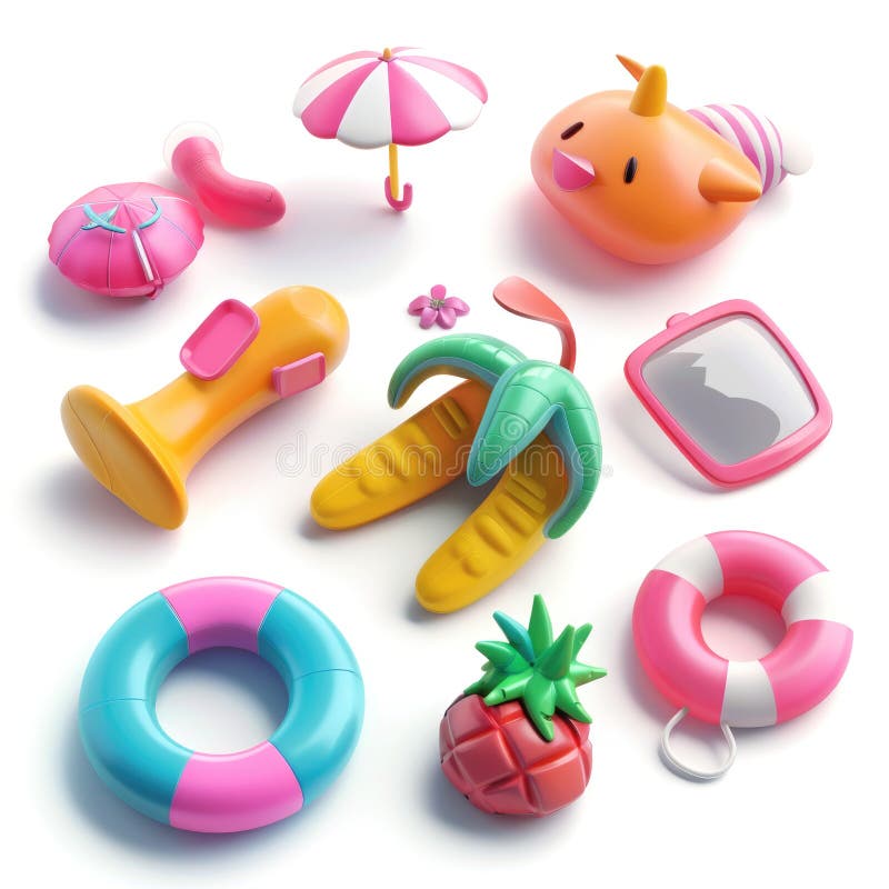 Colorful Summer Pool Toys Isolated on White Background Stock Photo ...