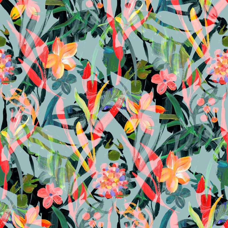 Colorful Summer Seamless Pattern with Tropical Silhouettes and Shadows ...