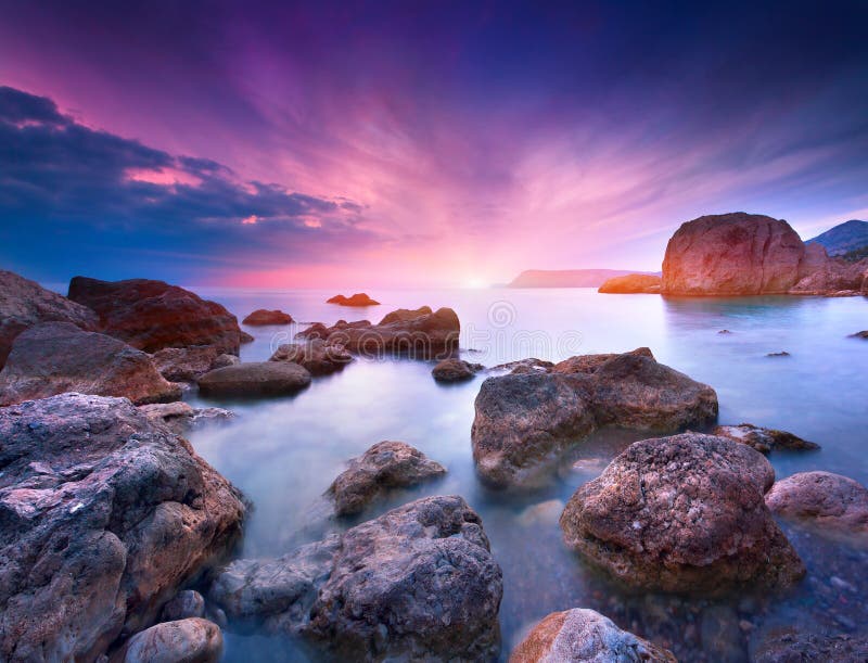 Colorful summer seascape stock photo. Image of beam, cliff - 22931526
