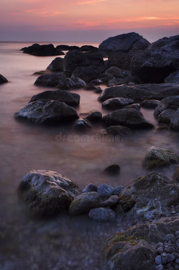Colorful Summer Seascape. Rocky Coast at Sunset Stock Image - Image of ...