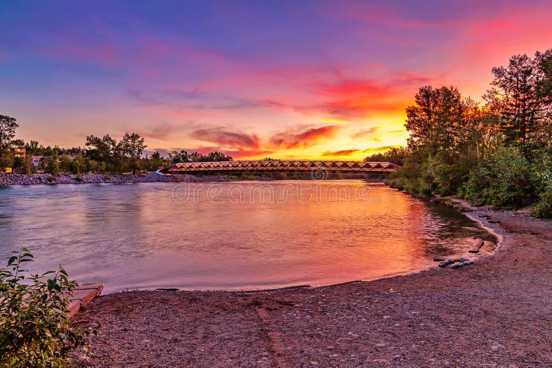 Colorful Summer Sunrise Over the Calgary River Editorial Photo - Image ...