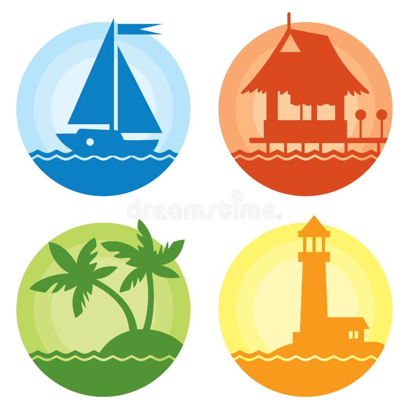 Colorful Summer Travel Icons Set Stock Vector - Illustration of object ...