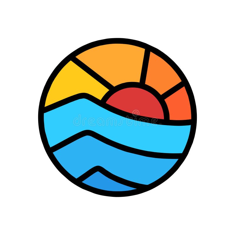 Colorful Sun Wave Ocean Logo Vector Design Illustration Emblem Stock ...