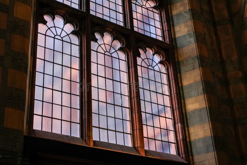 The Colorful Sunbeam through the Stained Glass Church Windows Stock ...
