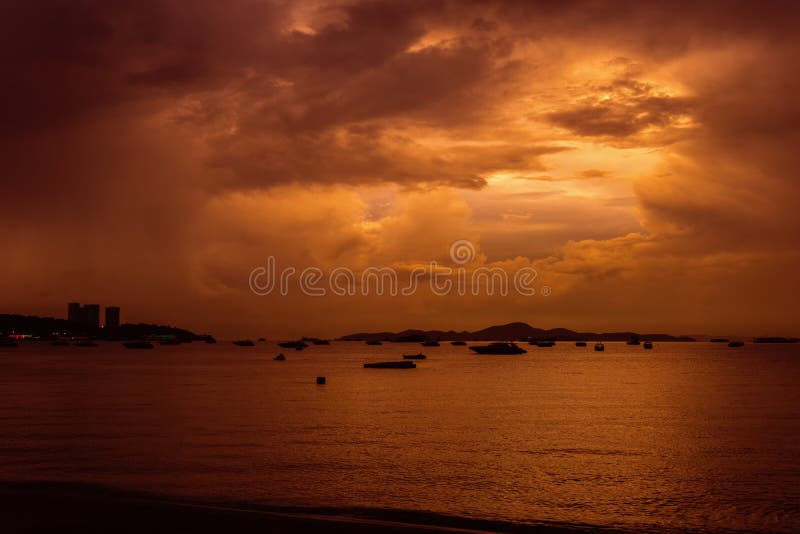 A Colorful Sundown Above the Beach Stock Image - Image of water, view ...