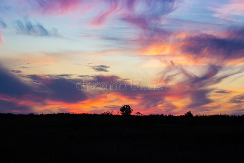 Colorful Sundown. Summertime Sunset Sky in the Field Stock Image ...