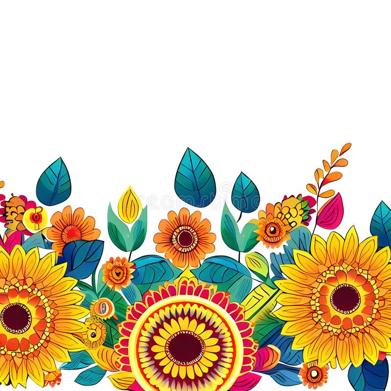 Colorful Sunflower Border with Bright Ornamental Element Ai Generated ...