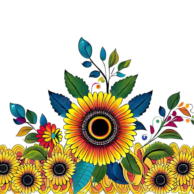 Colorful Sunflower Border with Bright Ornamental Element Ai Generated ...