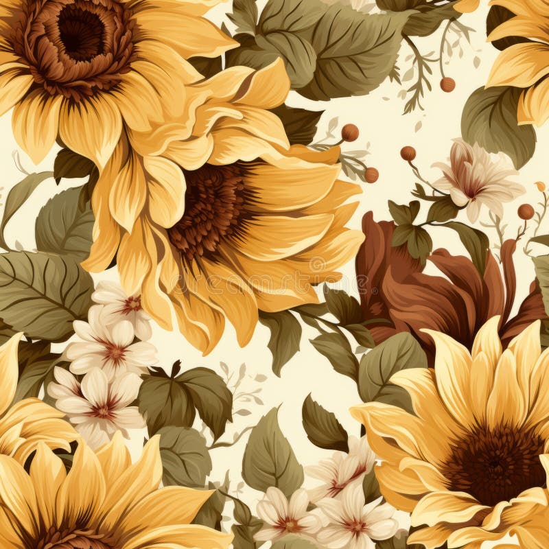 Colorful Sunflower Seamless Pattern with Assorted Sizes and Colors ...