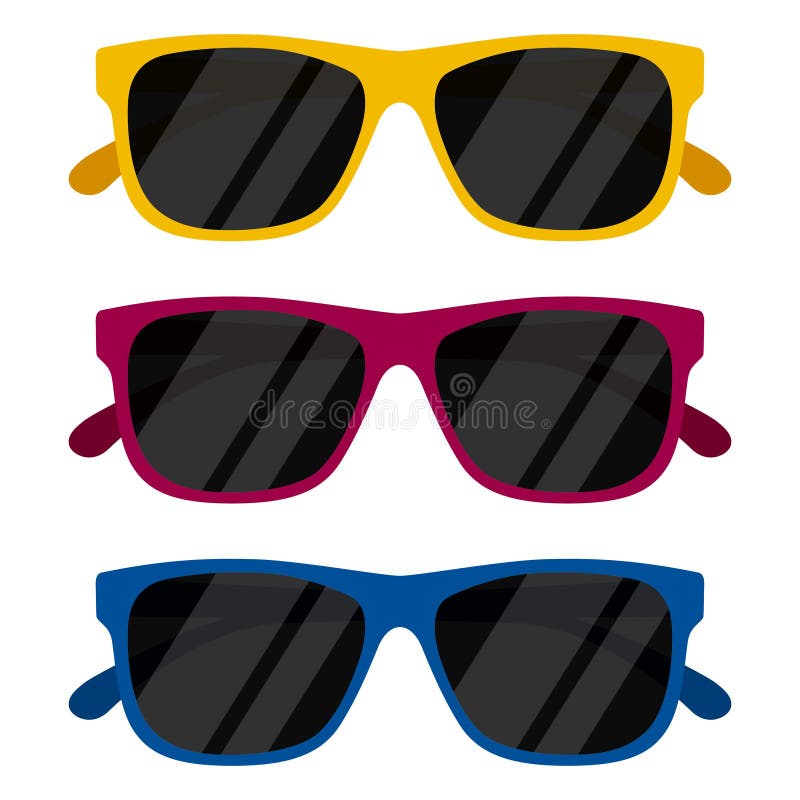 Colorful Sunglasses Set Icons Isolated On White Background Vector