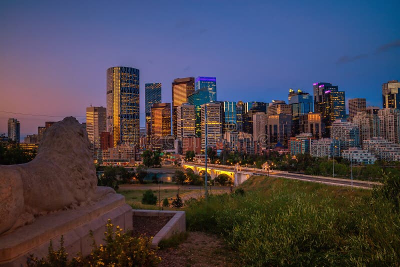 Colorful Sunrise Over the Calgary Skyline Stock Photo - Image of ...