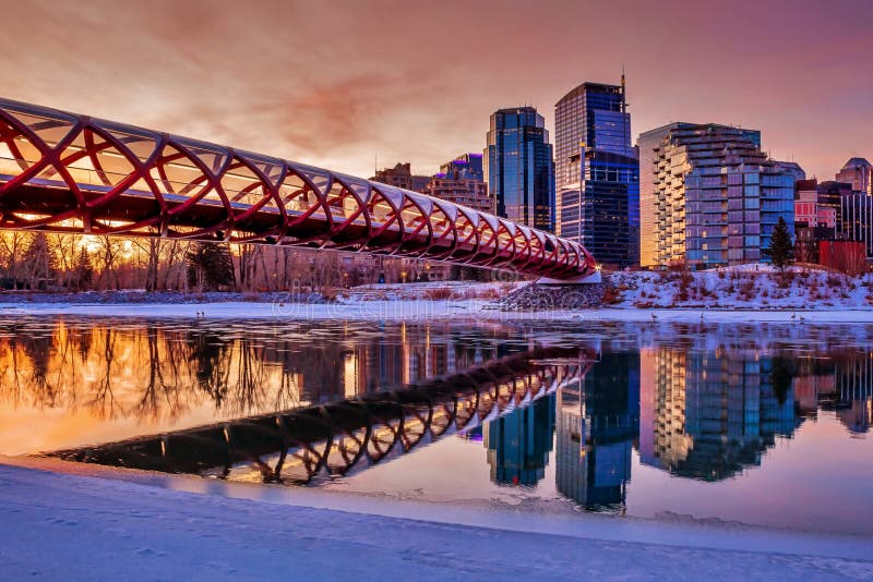 Colorful Sunrise Over Downtown Calgary Stock Photo - Image of snowy ...