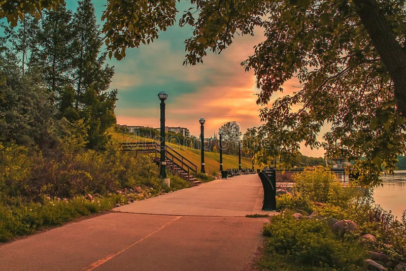 Colorful Sunrise Over an Edmonton Park Path Stock Photo - Image of ...