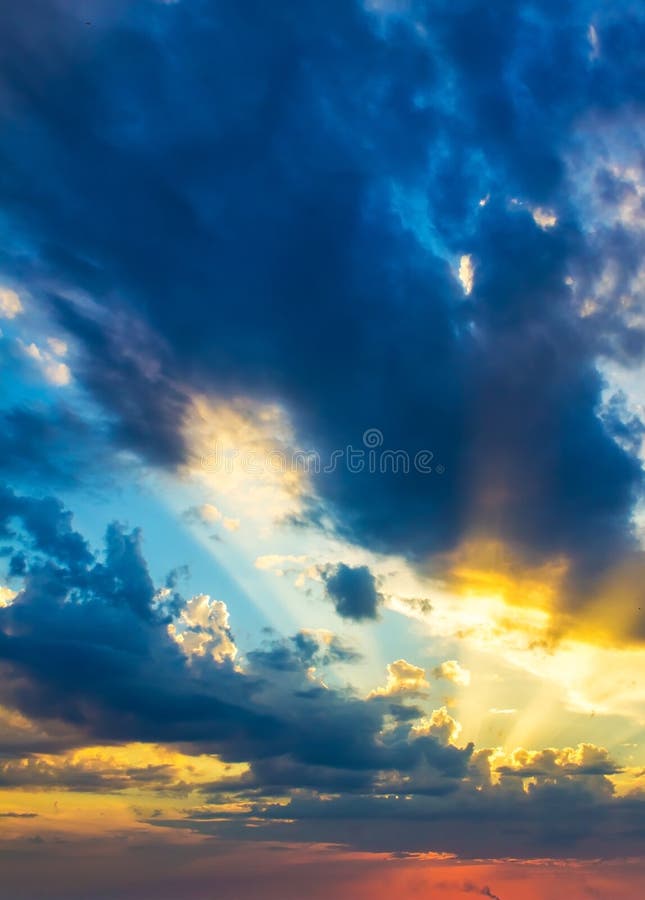 Colorful Sunrise, Sunset Clouds And Sun Rays. Nature, Background ...