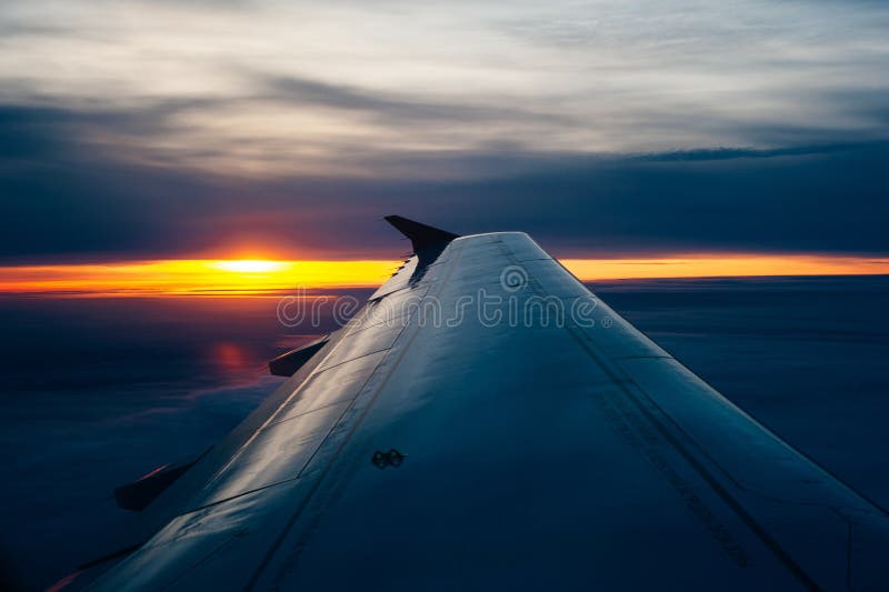 The Colorful Sunset from an Airplane View Stock Image - Image of ...