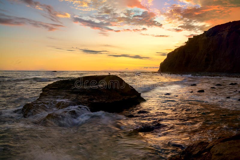 Colorful Sunset on the Beach with Waves Stock Image - Image of rock ...