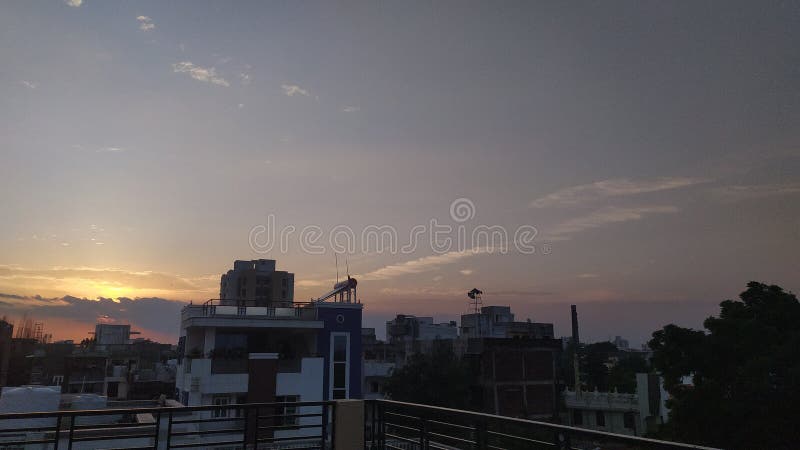 Colorful Sunset and Buildings Stock Image - Image of dusk, horizon ...
