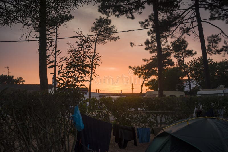 Colorful sunset at camping stock image. Image of camping - 197941565