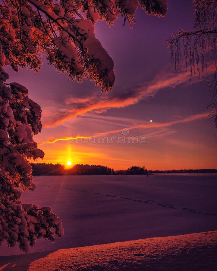 Colorful Winter Sunset in Lake Stock Photo - Image of sunset, lightroom ...