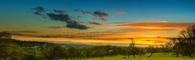 Colorful Sunset in the Countryside Stock Image - Image of meadow, scene ...