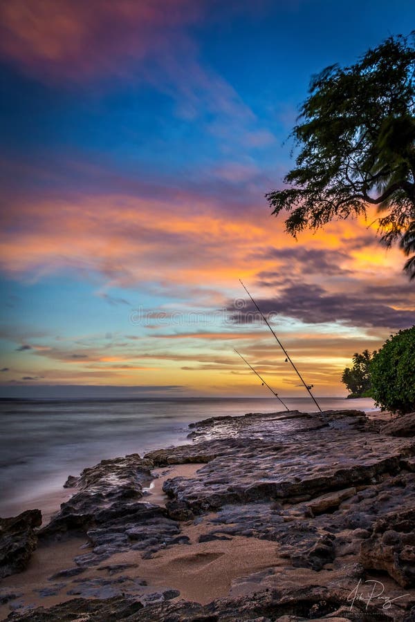 Colorful Sunset at Cromwell S Beach Oahu Stock Photo - Image of ...