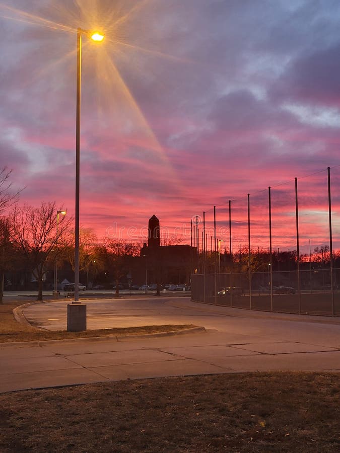Colorful Sunset by the Football Field Stock Photo - Image of horizon ...