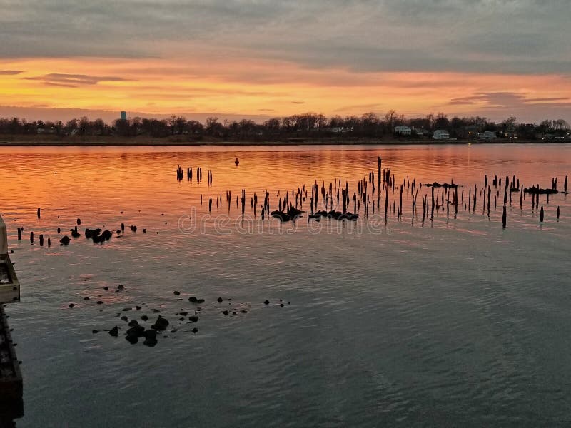 Colorful Sunset at Keyport Harbor -24 Stock Image - Image of stratus ...