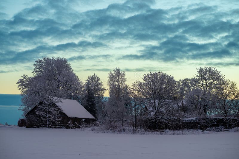 Colorful Sunset Light Over Fields of Snow in Winter Stock Image - Image ...