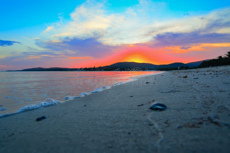 Colorful Sunset in Maria Pia Beach Stock Image - Image of fall ...