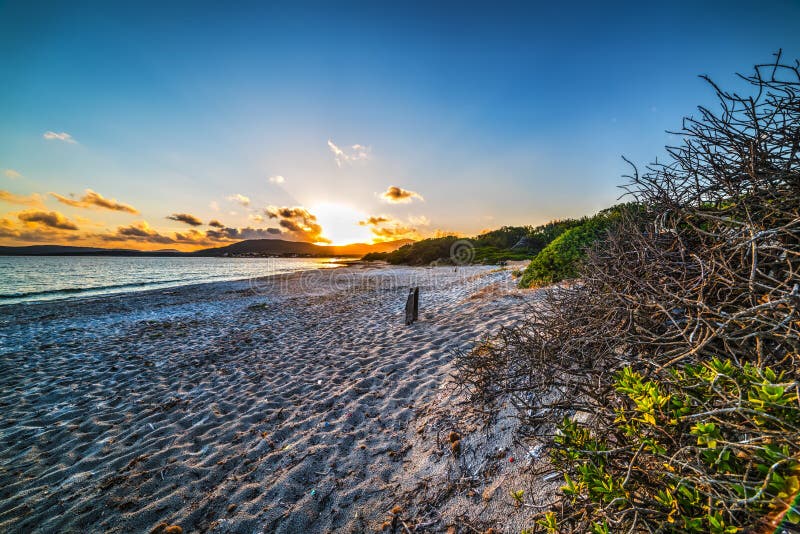 Colorful Sunset in Maria Pia Beach Stock Image - Image of purple ...