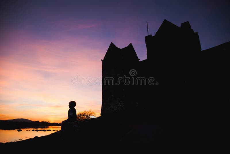 Colorful Sunset at Ocean Bay with Castle Stock Image - Image of summer ...