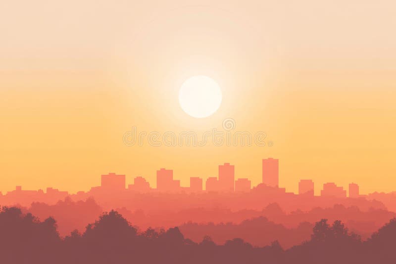 A Colorful Sunset Over a Bustling Cityscape with High-rise Structures ...