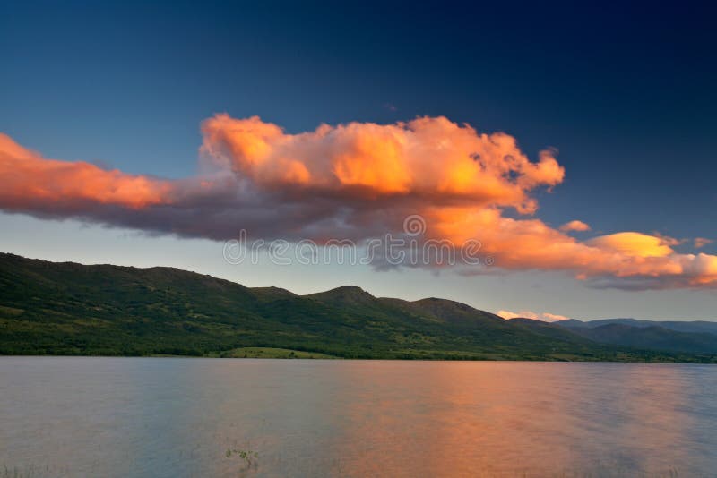 Colorful Sunset Over the Lake Stock Photo - Image of relaxation, quiet ...