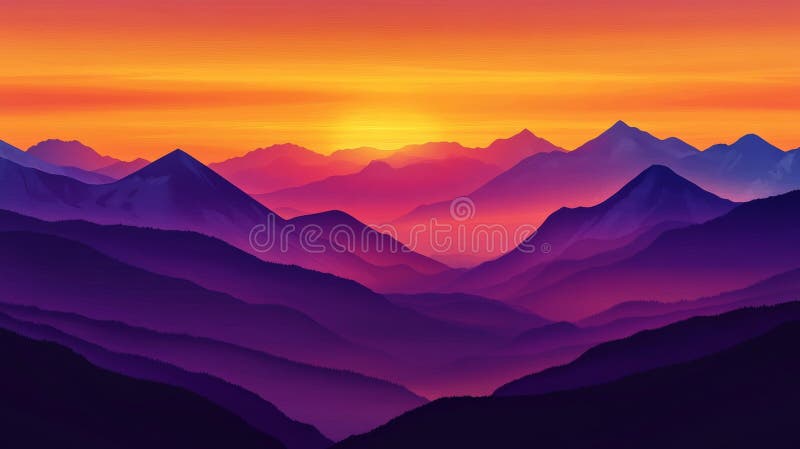Colorful Sunset Over a Mountain Range, Panoramic View. Nature and ...