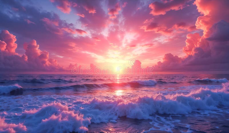 Colorful Sunset Over Ocean, Colorful Clouds, Beautiful Horizon Line ...