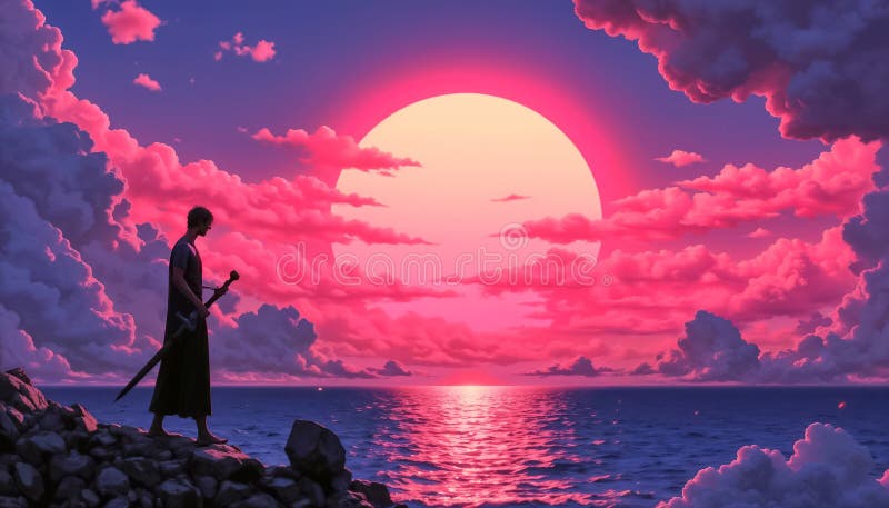 Colorful Sunset Over Ocean, Colorful Clouds, Beautiful Horizon Line ...