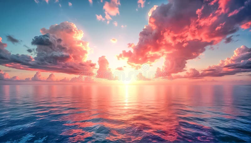 Colorful Sunset Over Ocean, Colorful Clouds, Beautiful Horizon Line ...