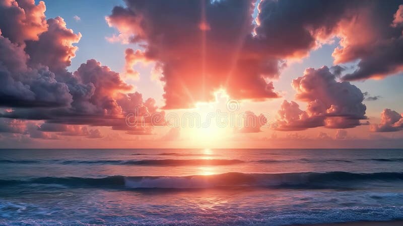 Colorful Sunset Over Ocean, Colorful Clouds, Beautiful Horizon Line ...