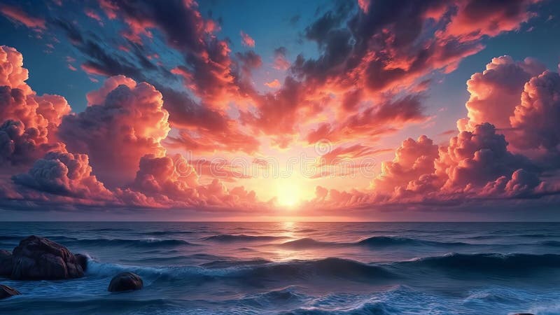 Colorful Sunset Over Ocean, Colorful Clouds, Beautiful Horizon Line Stock Footage - Video of ...