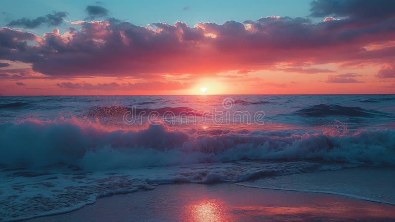 Colorful Sunset Over the Ocean with Waves Stock Photo - Image of bright ...