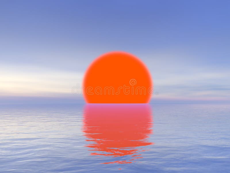 Colorful Sunset Over the Quiet Ocean - 3D Render Stock Illustration ...