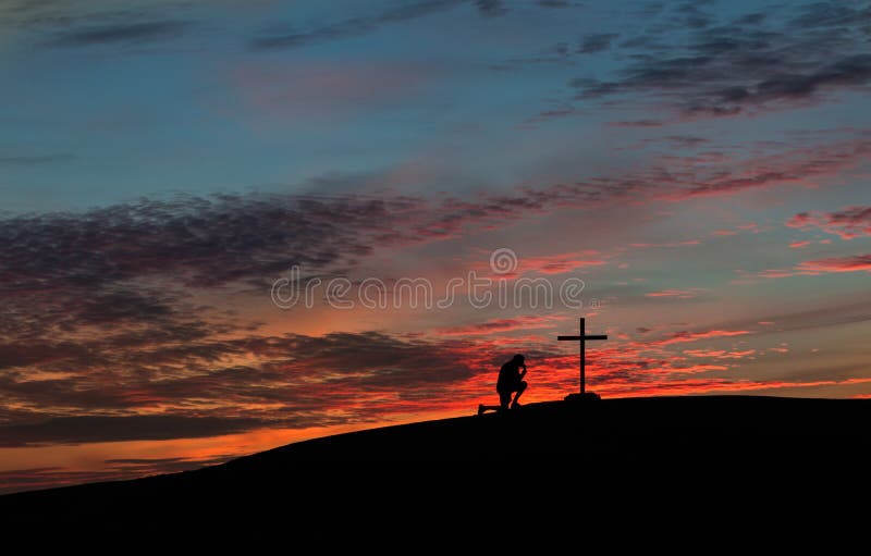 Colorful Sunset Praying Man Stock Photo - Image of christ, jesus: 48036734