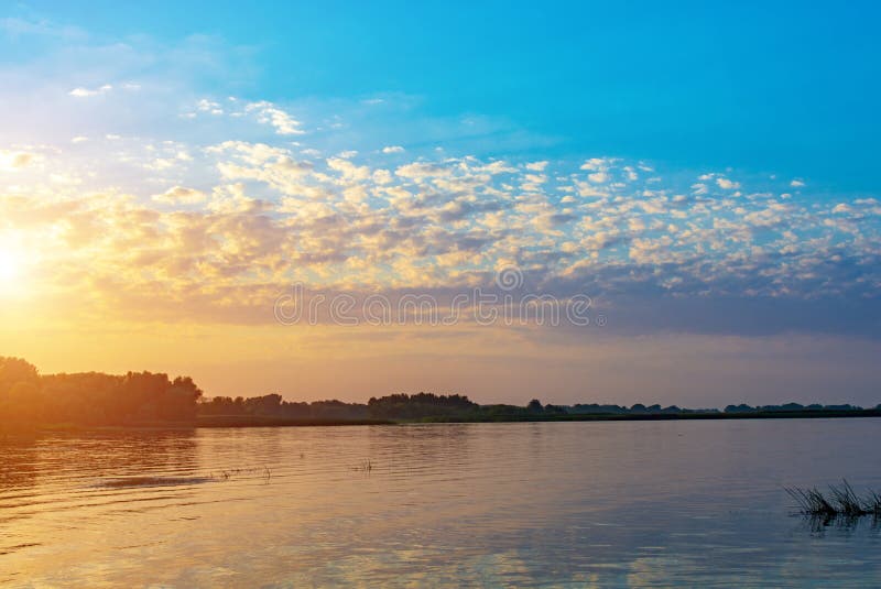 Colorful Sunset on the River Stock Photo - Image of beach, romantic ...