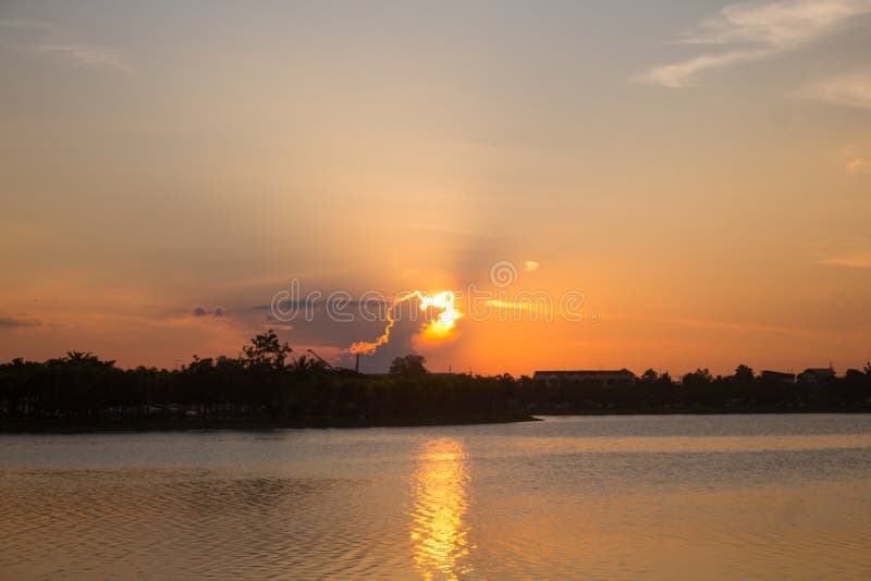 Colorful Sunset Scene Reflect on Lake in the Evening Stock Image ...