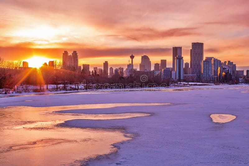 Colorful Sunset Sky Over Downtown Calgary Stock Image - Image of nature ...