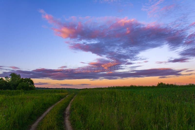 Colorful Sunset Sky Over Fields Stock Photo - Image of corn, fields ...