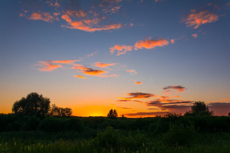 Colorful Sunset Sky Over Fields Stock Image - Image of meadow, cloud ...