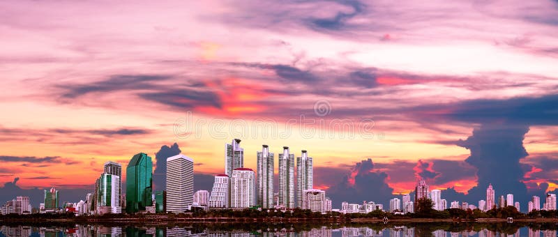 Colorful Sunset View of Buildings Stock Image - Image of downtown ...